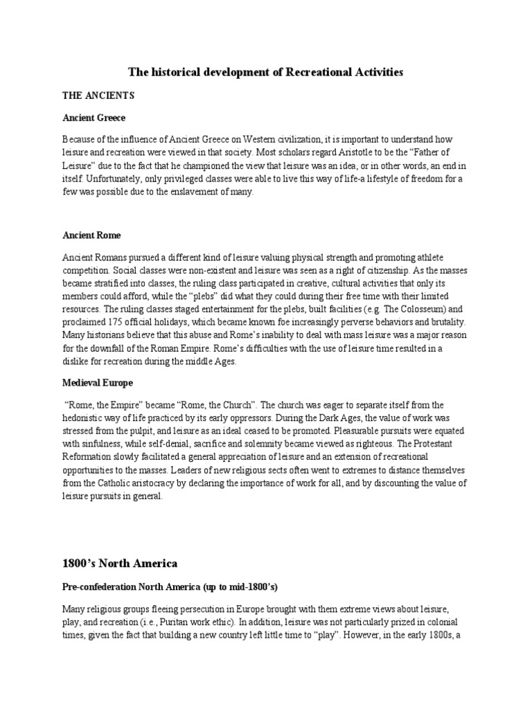 The Historical Development of Recreational Activities | PDF ...
