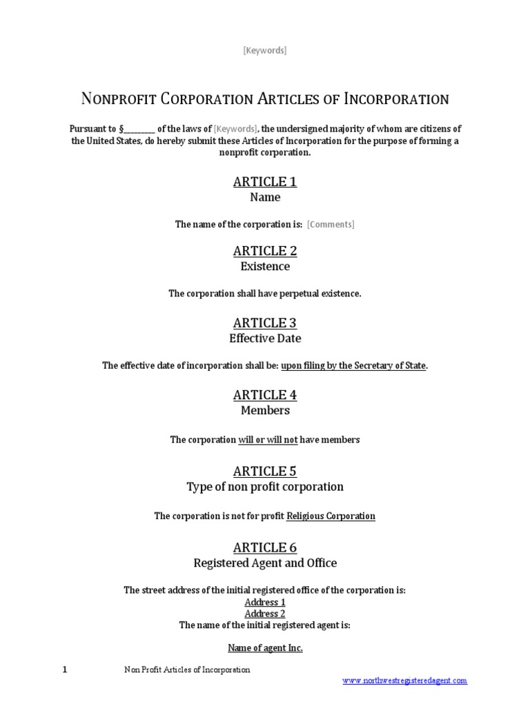 Religious Corporation Nonprofit Articles | PDF | Nonprofit Organization ...