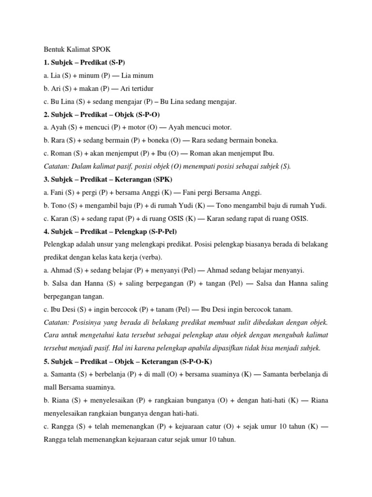 STRUKTUR KALIMAT SPOK | PDF