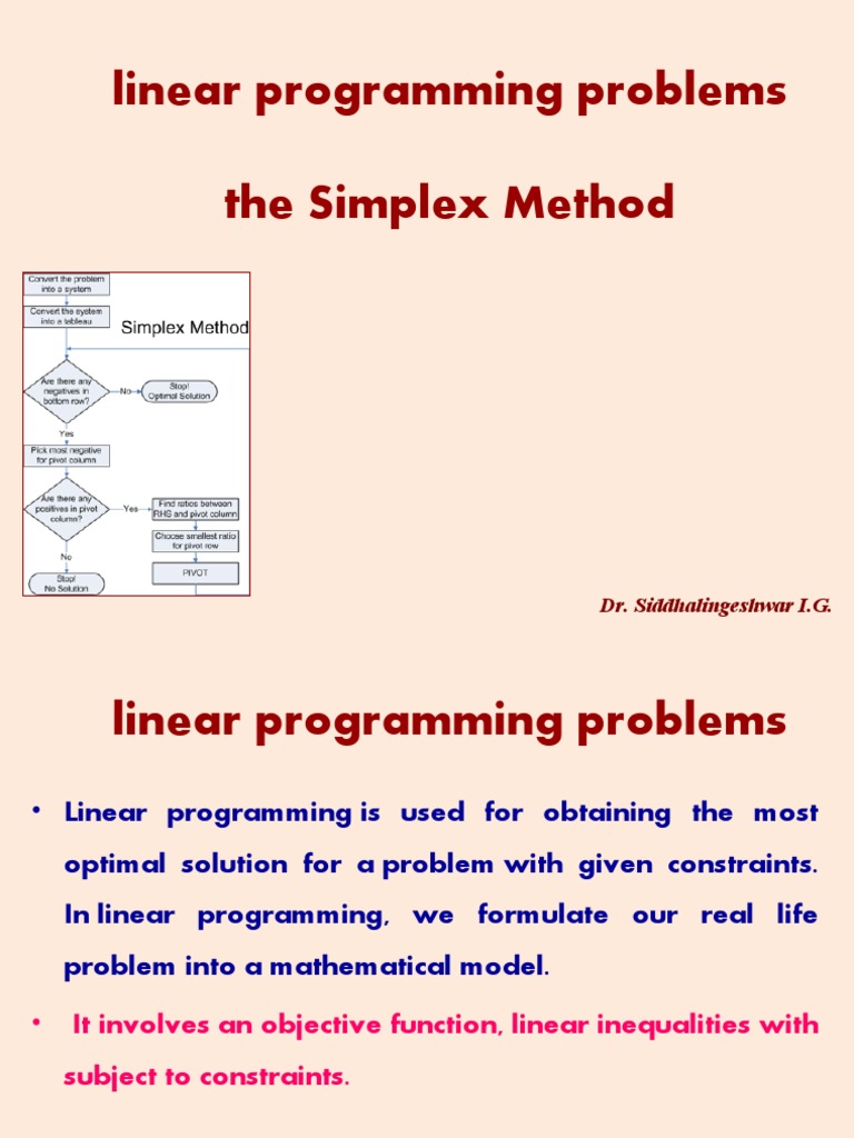 Linear Programming Problems The Simplex Method: Dr. Siddhalingeshwar I.G | PDF | Linear ...