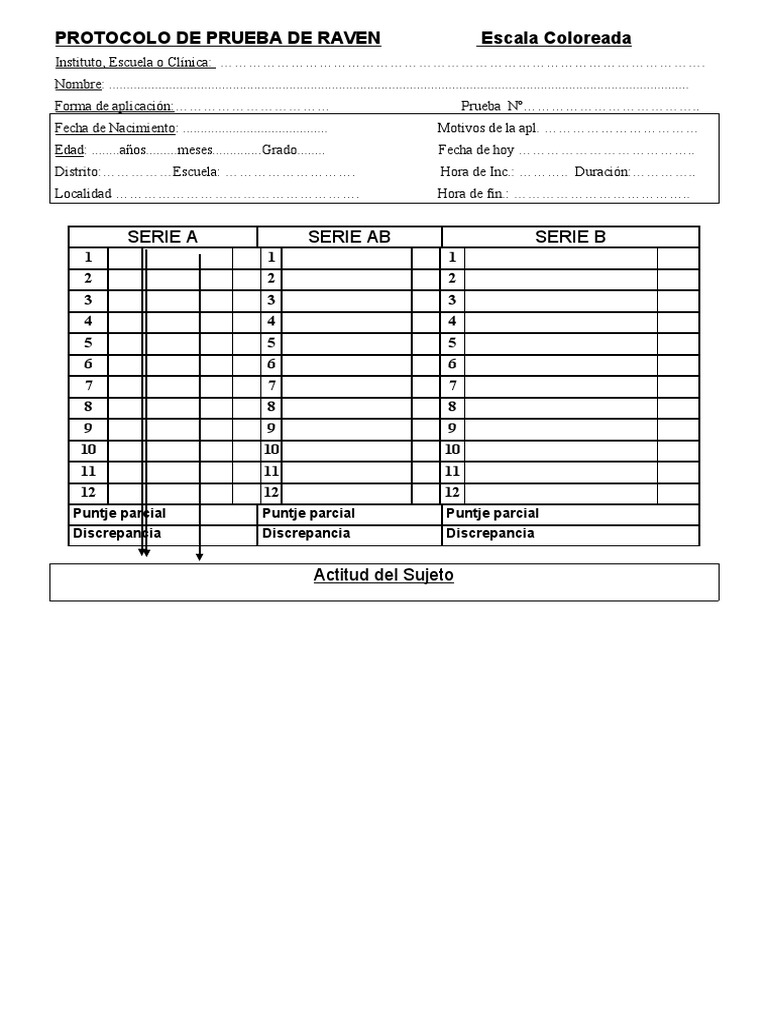Protocolo Raven Escala Coloreada | PDF