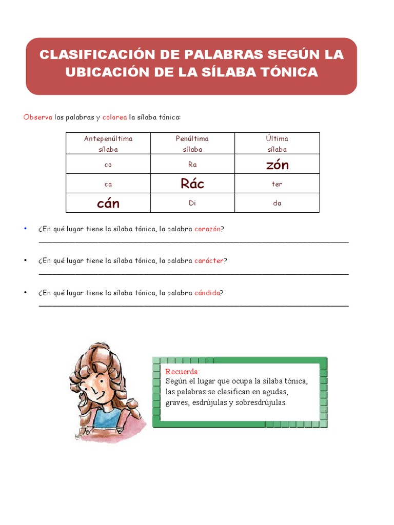Clases de Palabras Según La Ubicación de La Sílaba Tónica. | PDF | Voz ...