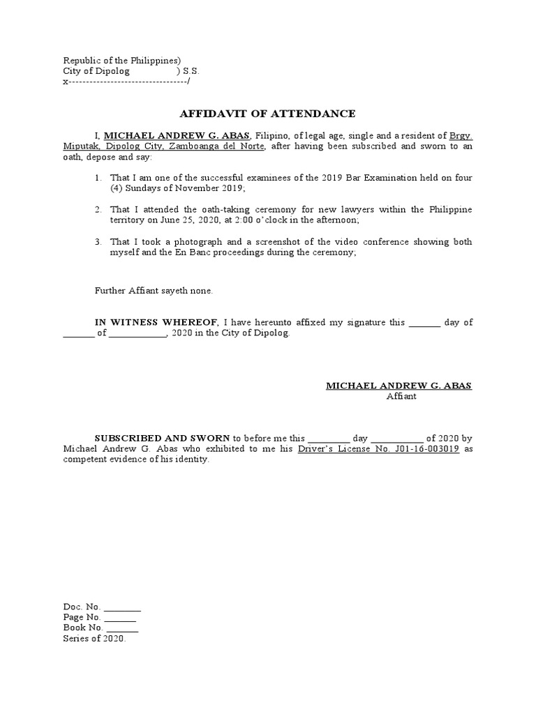 Affidavit of Attendance | PDF | Affidavit | Legal Procedure