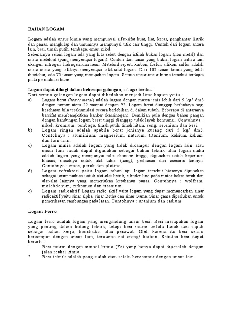 Jenis dan Sifat Bahan Logam | PDF