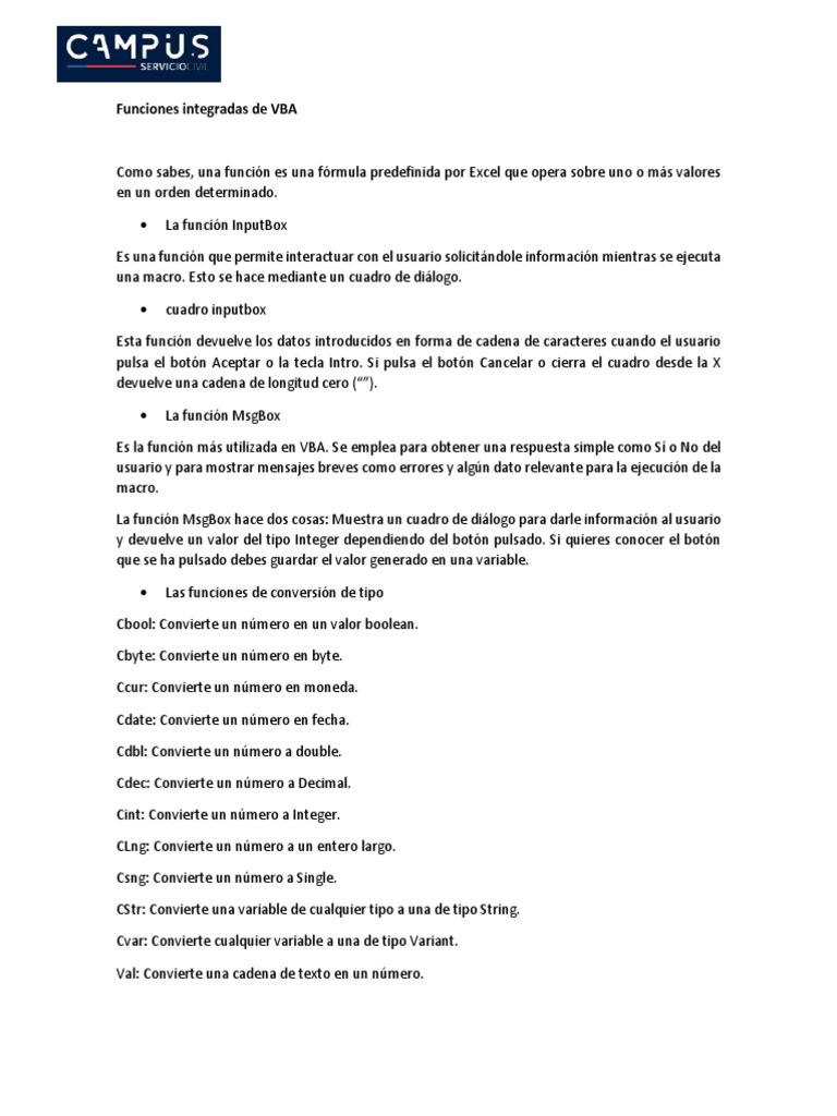 Mod - 10 - Funciones Integradas - Vba | PDF | Cadena (informática ...