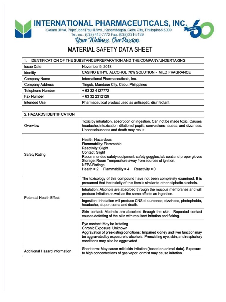 Casino Ethyl Alcohol 70% MSDS | PDF