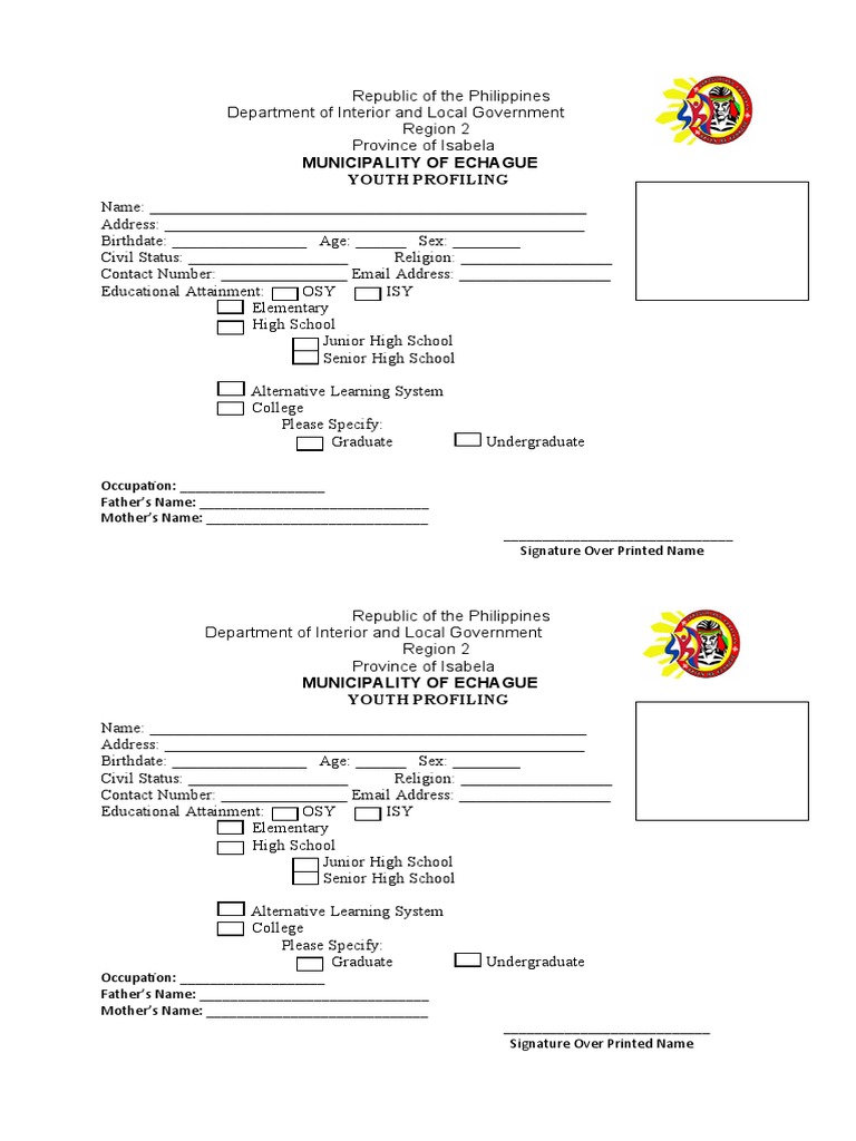 Echague Youth Profiling Form | PDF | Schools
