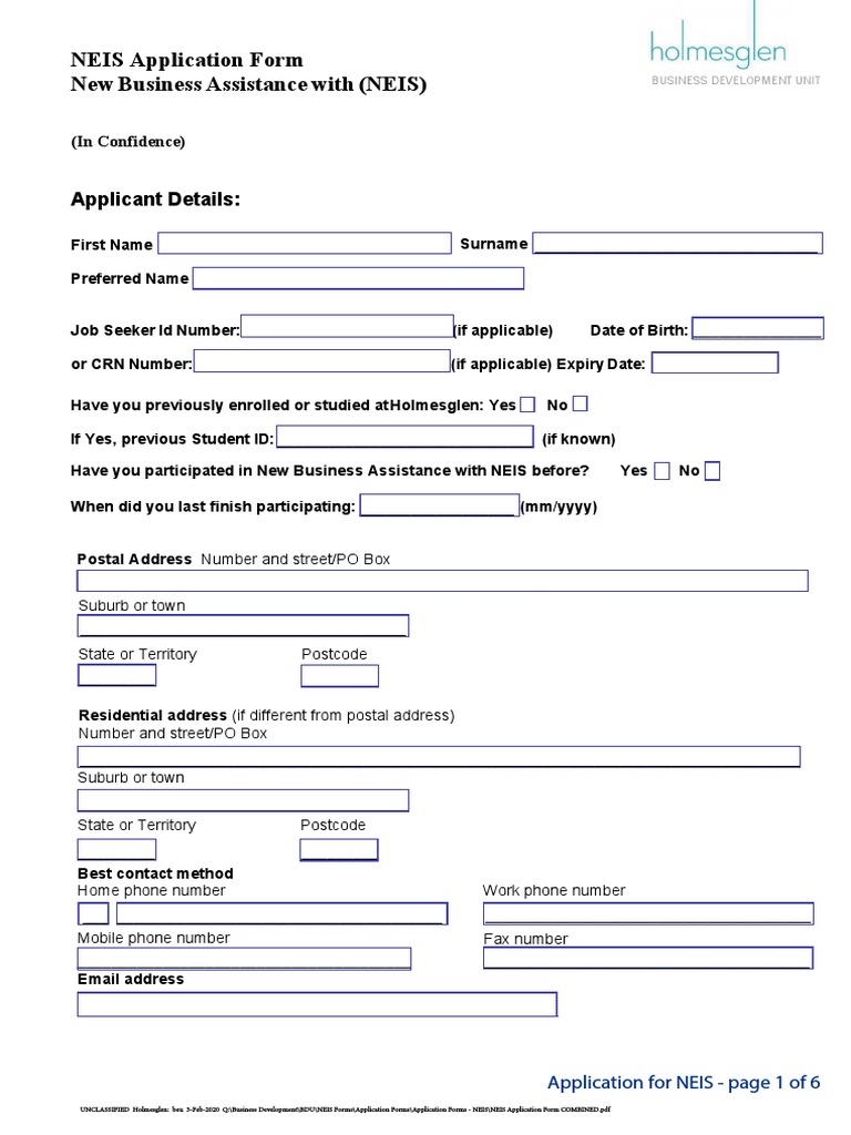 NEIS Application Form COMBINED | PDF | Identity Document | Privacy