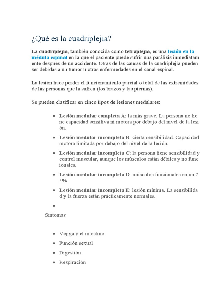 C CUADRIPLEJIA | PDF | Lesión de la médula espinal | Parálisis cerebral