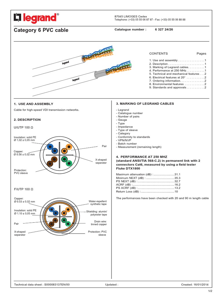 Category 6 PVC Cable: Catalogue Number: 6 327 24/26 | PDF | Electrical ...