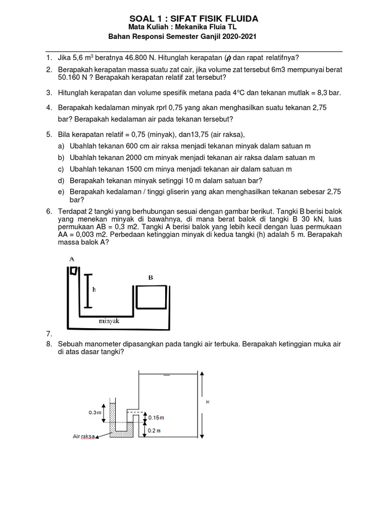 Soal Mekflu 1 - Sifat Fisik Fluida - Responsi 1 | PDF