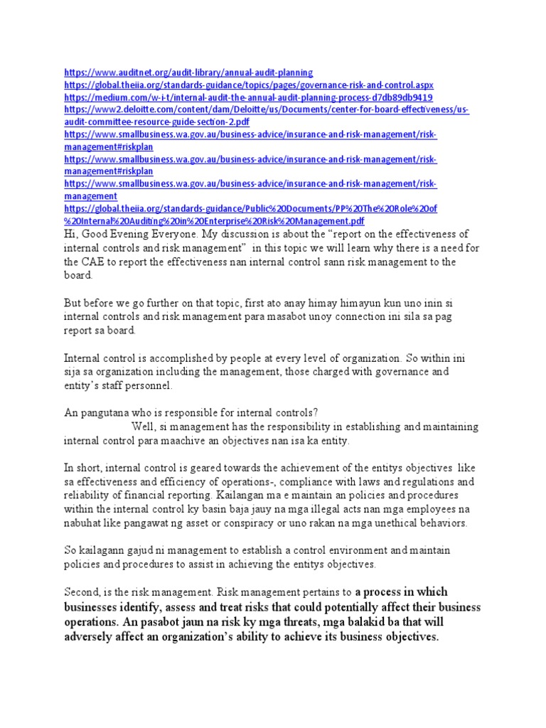 Reporting Script | PDF | Internal Control | Risk Management