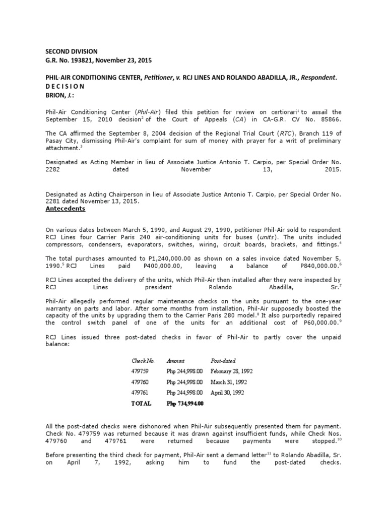 Phil-Air vs. RCJ Lines: Warranty Dispute | PDF | Laches (Equity) | Damages