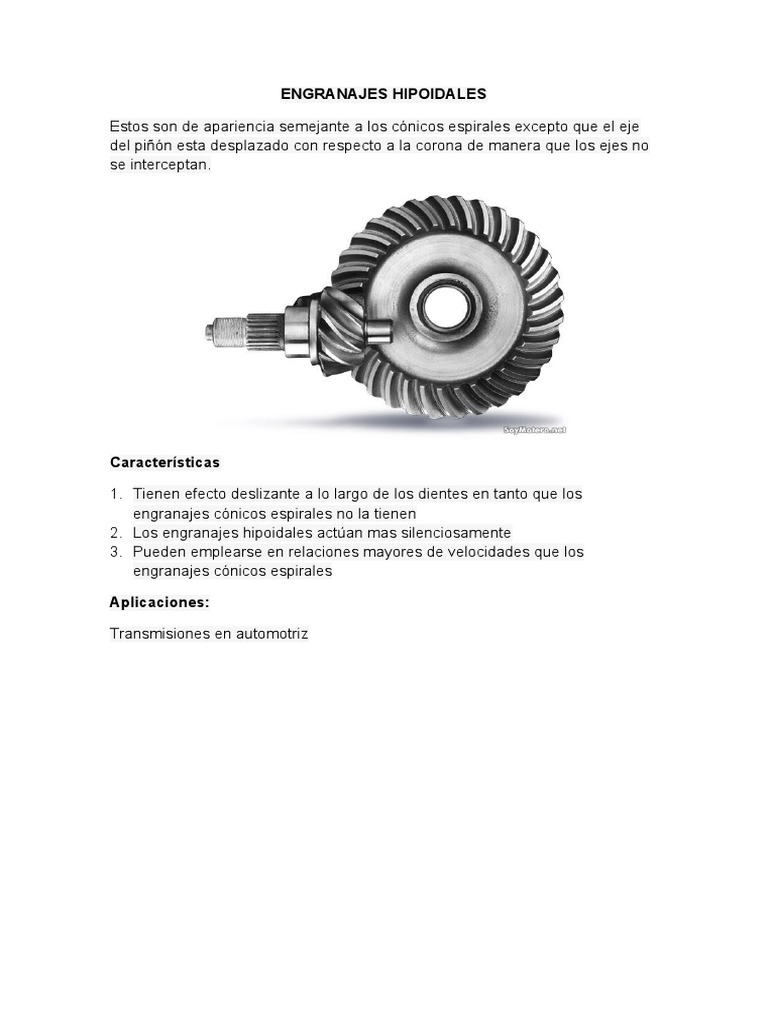 Engranajes Hipoidales: Características y Usos | PDF