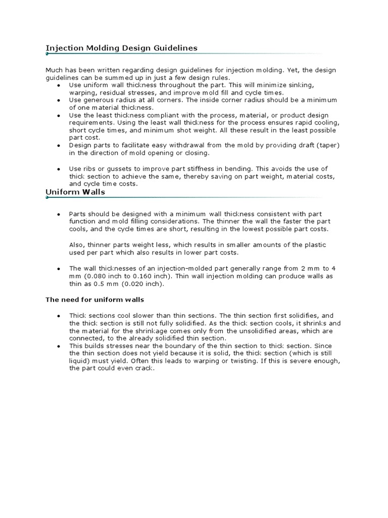 Injection Molding Design Rules | PDF | Casting (Metalworking) | Stress ...