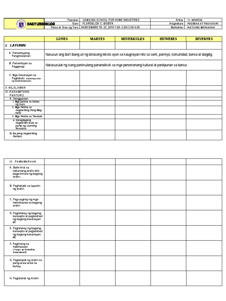 DLL FILIPINO 11 Pagbasa at Pagsusuri 2019 | PDF