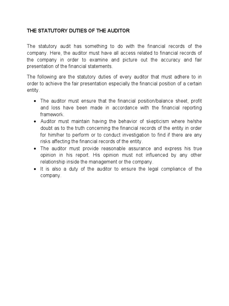 The Statutory Duties of The Auditor | PDF | Business | Law