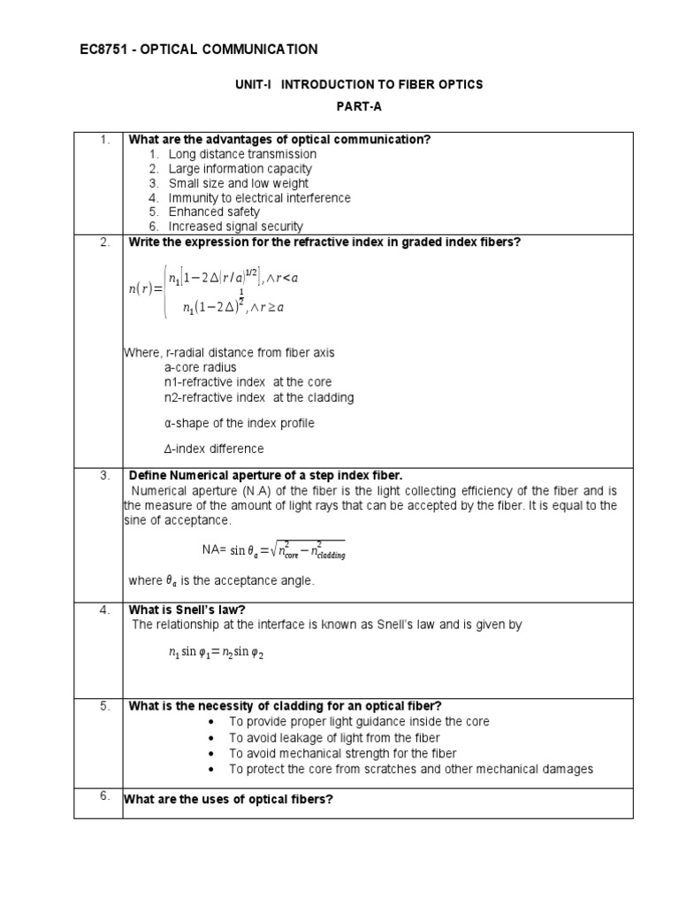 OCN Unit 1,2 | PDF | Dispersion (Optics) | Optical Fiber