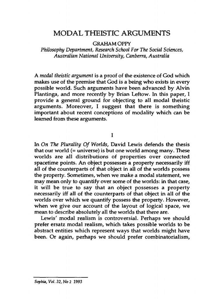Graham Oppy - Modal Theistic Arguments | PDF | Modal Logic | Argument