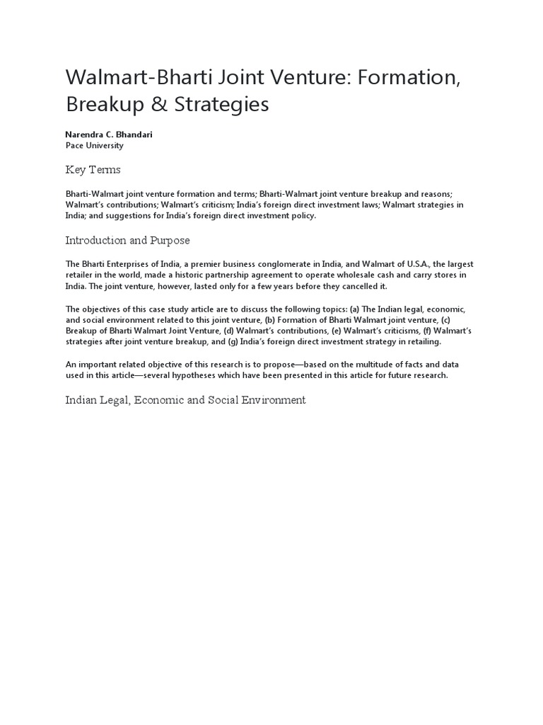 Walmart-Bharti Joint Venture Analysis | PDF | Finance & Money Management