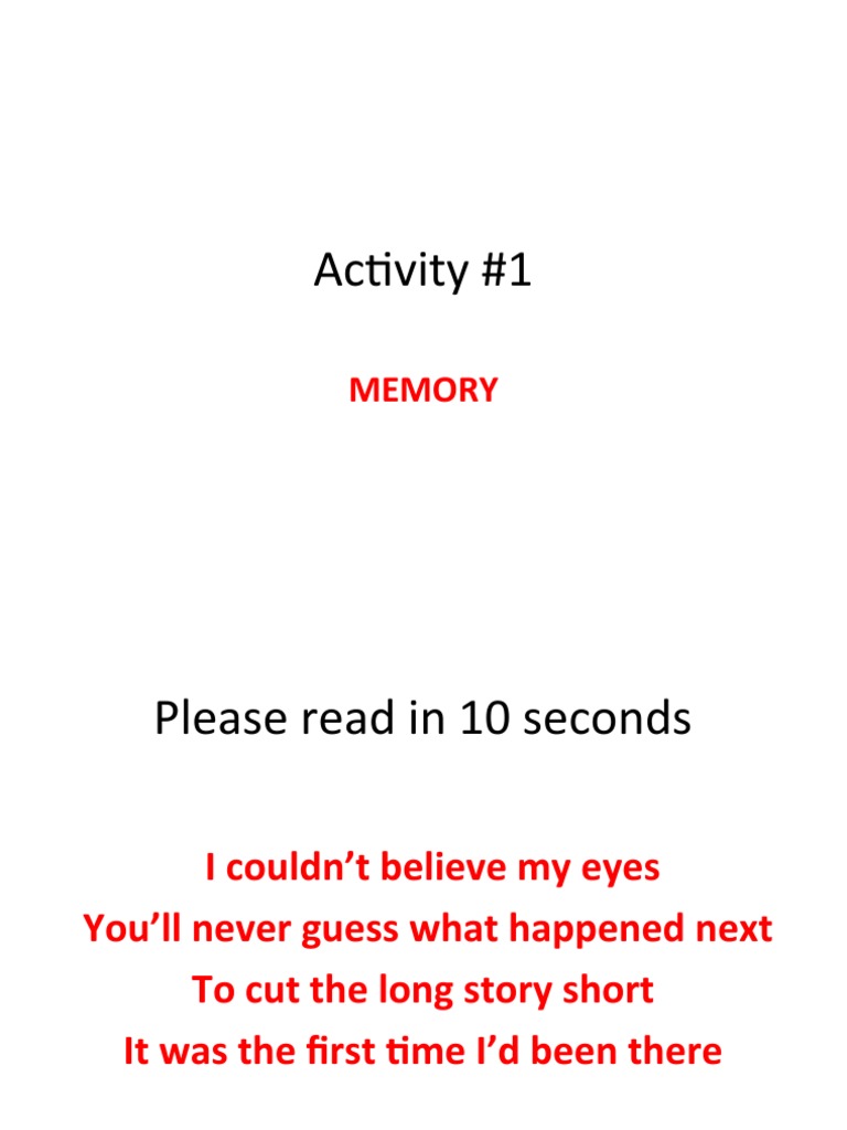 Memory Recall and Mnemonic Activities | PDF