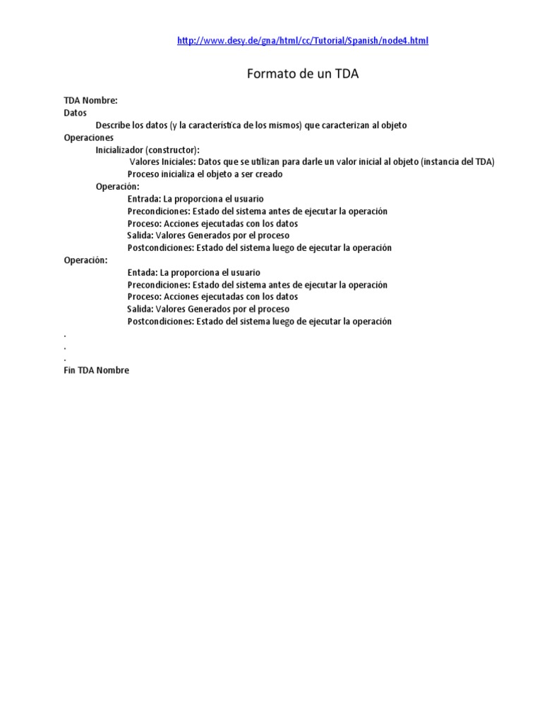 Formato de Un TDA y Ejemplos | PDF | Informática | Programación de ...