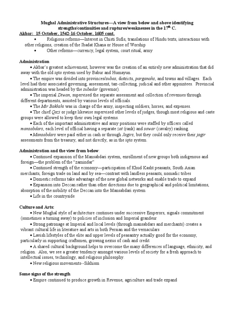 Mansabdars, Each Level of Official Having A Separate Zat (Rank) and ...