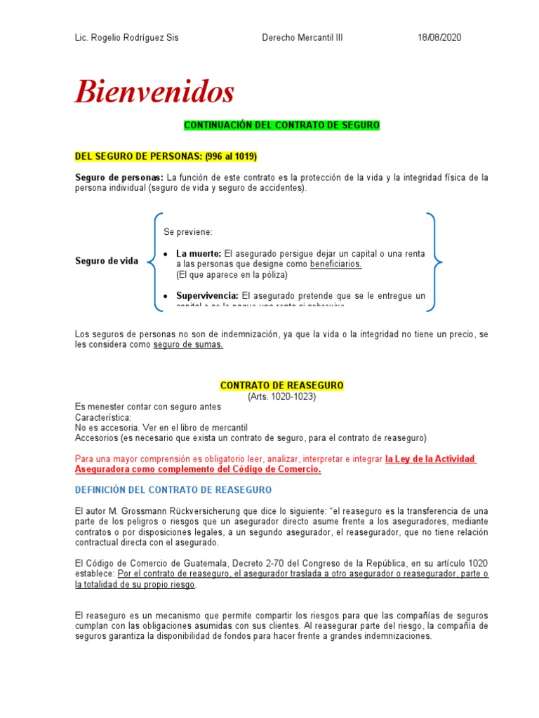 Clase 9 Derecho Mercantil III Segundo Parcial | PDF | Reaseguro | Póliza de seguros