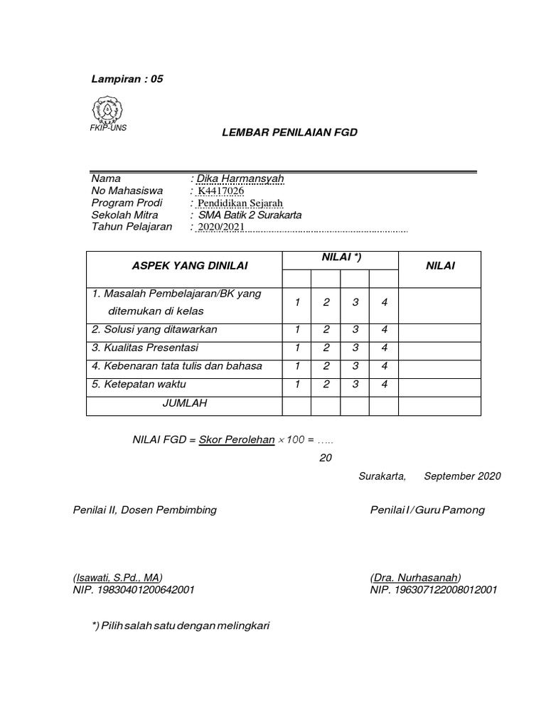 Lampiran 05 - Lembar Penilaian FGD PDF | PDF