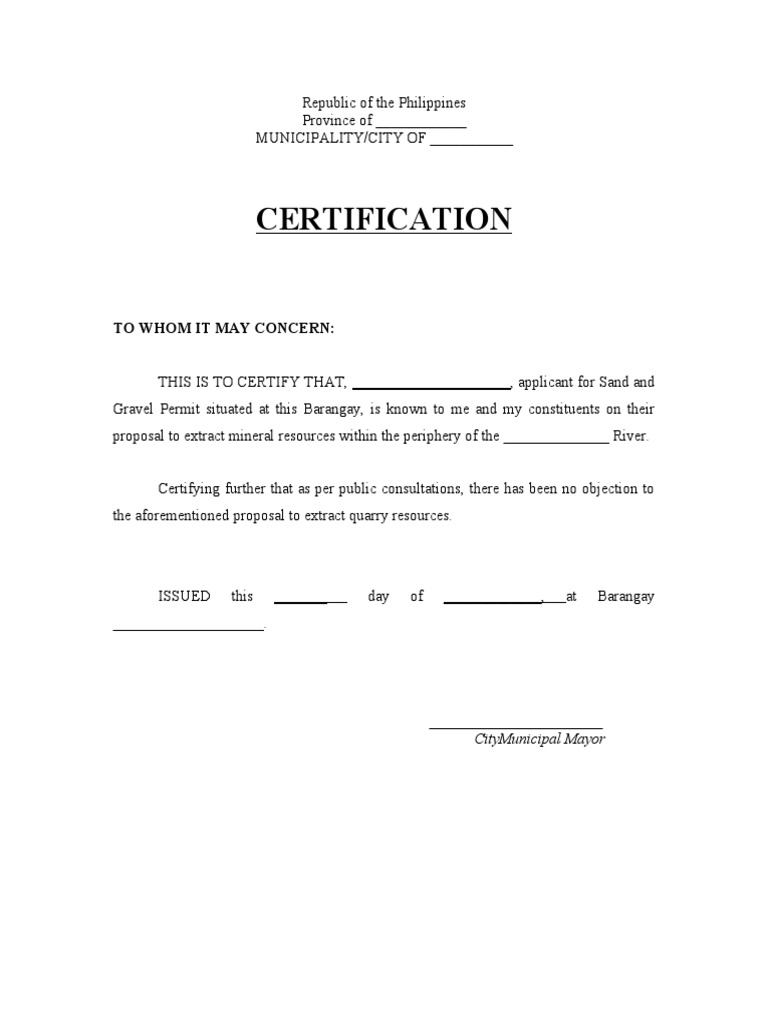 Quarry Permit Certification Template | PDF | Home & Garden