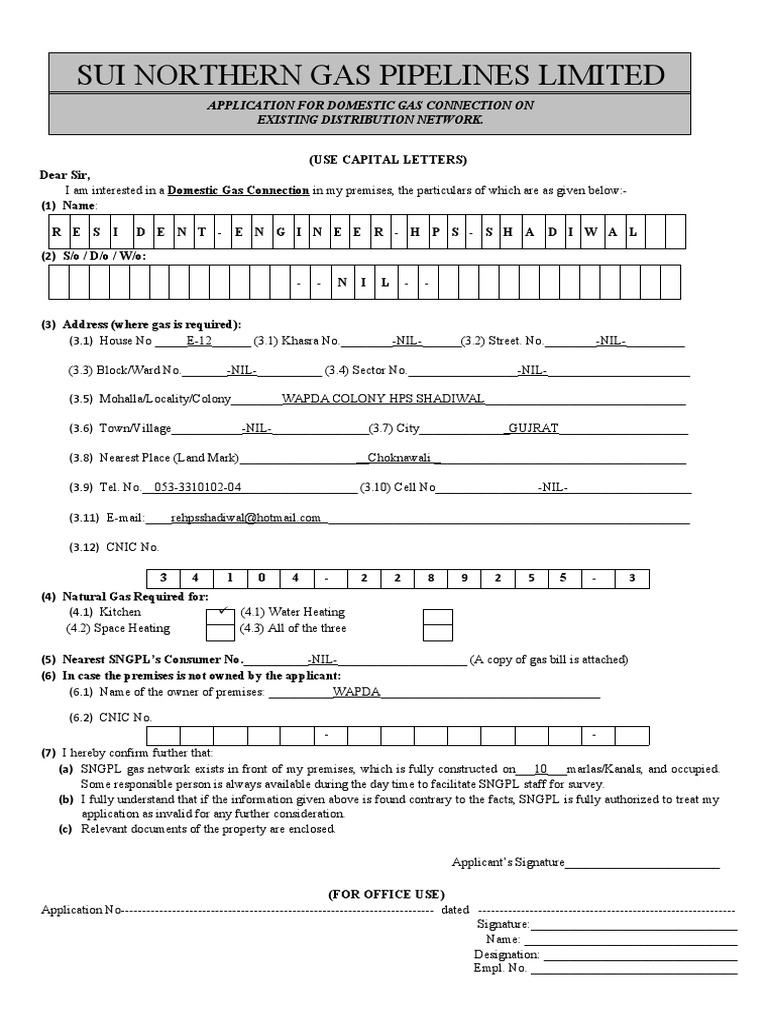 Sui Gas Domestic Connection Application | PDF | Nature
