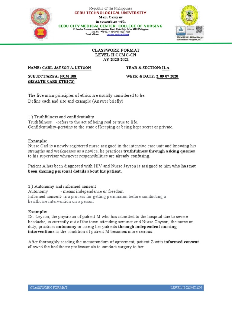 The Five Main Principles of Ethics Are Usually Considered To Be: Define ...