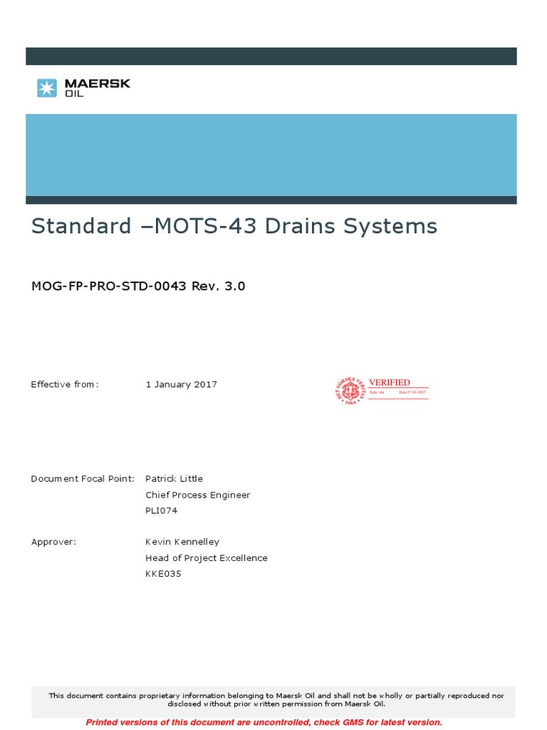 Maersk Oil Drainage Systems Standard | PDF | Valve | Pipe (Fluid ...