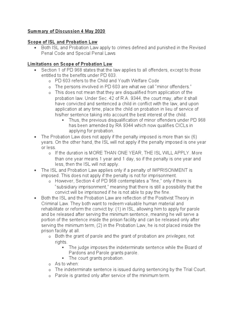 (CRIMREV) 4 May 2020 Summary | PDF | Probation | Parole