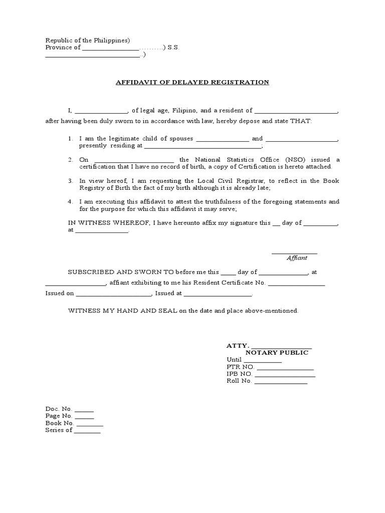 Affidavit of Delayed Registration | PDF