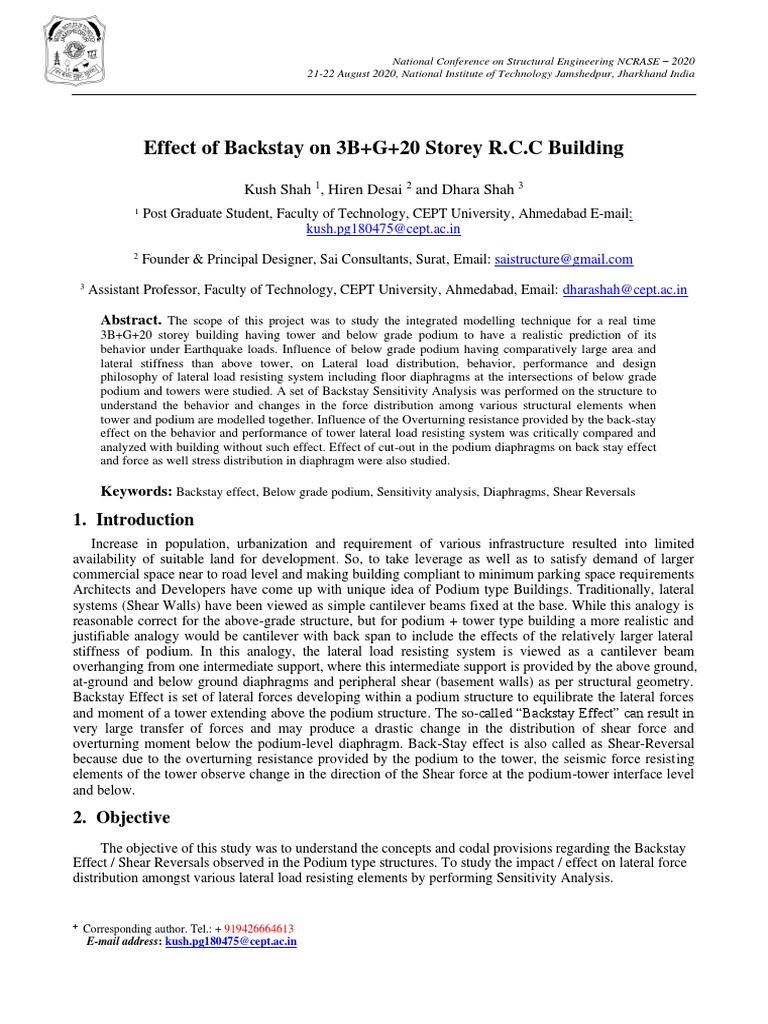 Effect of Backstay On 3B+G+20 Storey RC Building | PDF | Earthquake ...