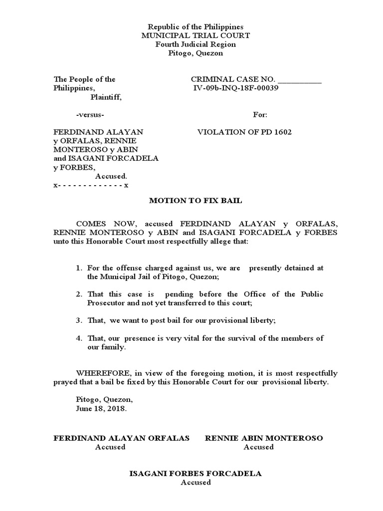 Motion To Fix Bail | PDF