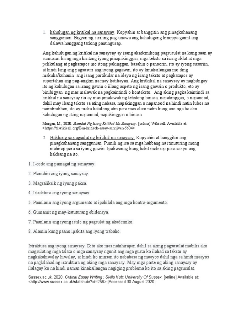 Kahulugan NG Kritikal Na Sanaysay | PDF
