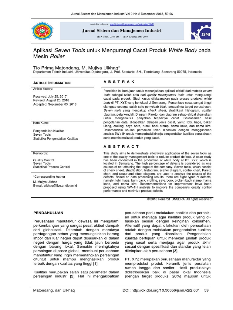 Aplikasi Seven Tools Untuk Mengurangi Cacat Produk Pdf Pdf