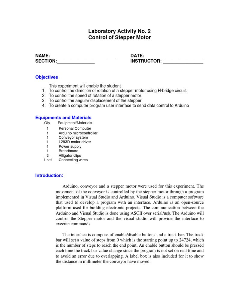 Exp2 Stepper Motor Control | PDF | Arduino | Electric Motor