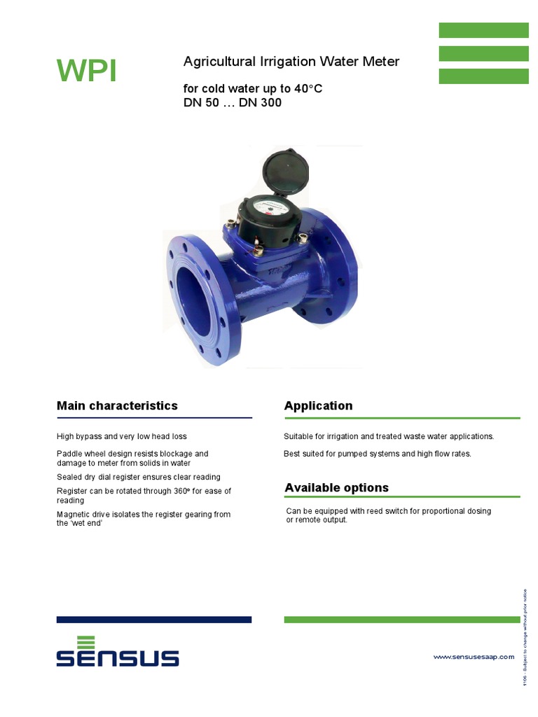 Water Meter SENSUS WPI 1 PDF | PDF | Pipe (Fluid Conveyance) | Equipment