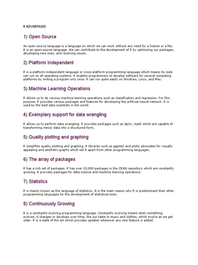 1) Open Source: R Advantages | PDF | Array Data Structure | Variable ...