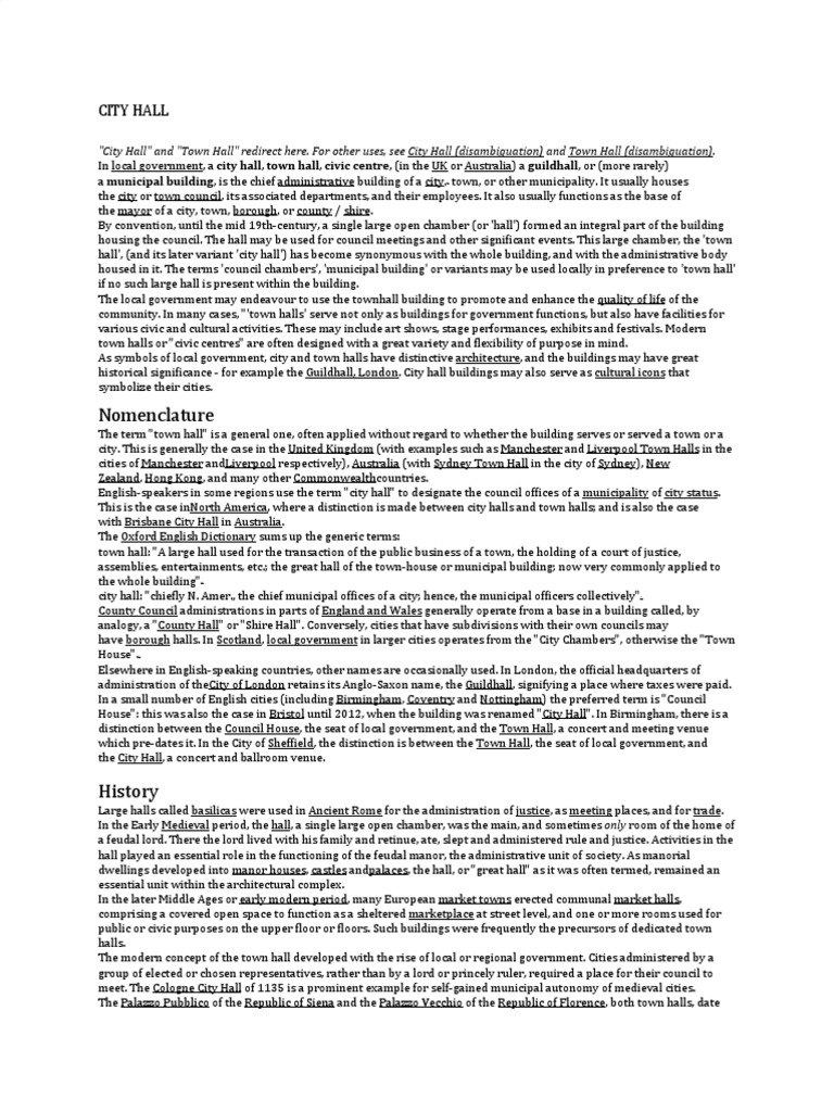 City Hall | PDF | Government | Public Sphere