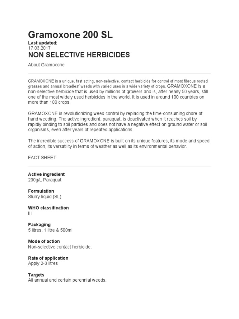 Gramoxone 200 SL | PDF | Genetically Modified Crops | Genetic Engineering