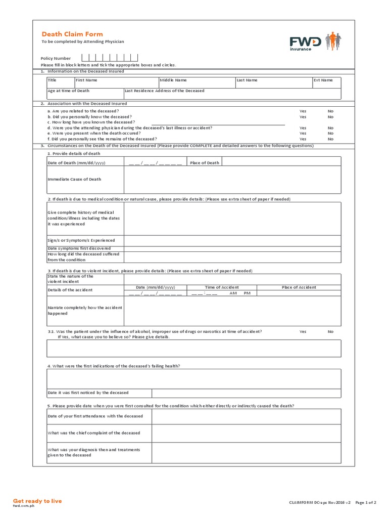 Death Claim Form Instructions | PDF | Insurance | Autopsy