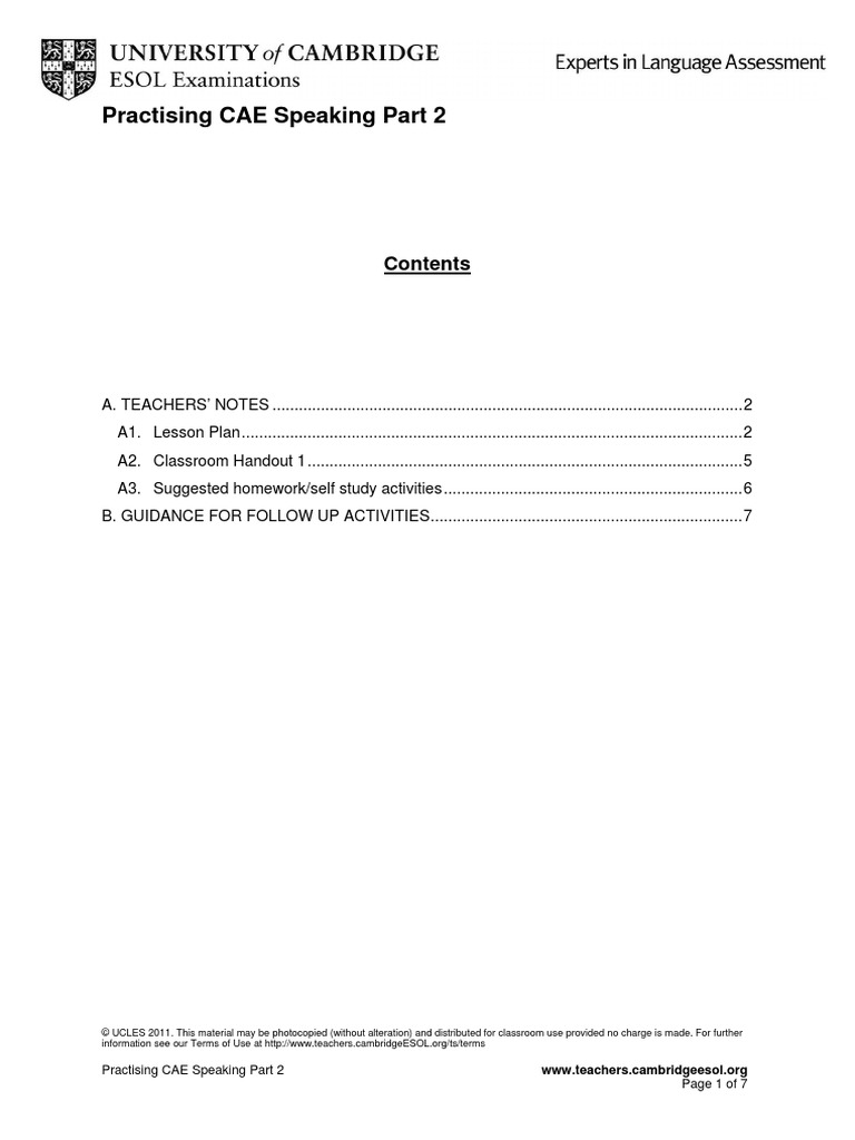 Practising Cae Speaking Part 2 PDF | PDF | Lesson Plan | Cognition