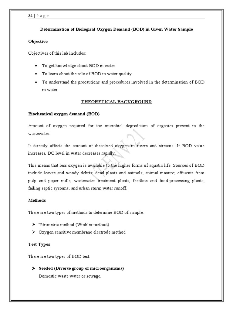 Determination of Biological Oxygen Demand | PDF | Wastewater | Water ...