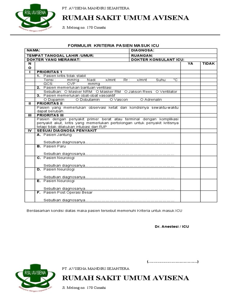 Form Masuk Keluar Icu New | PDF