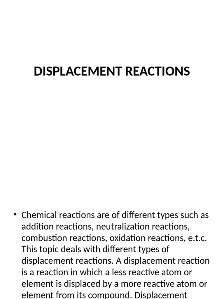Understanding Displacement Reactions | PDF | Chemical Reactions ...