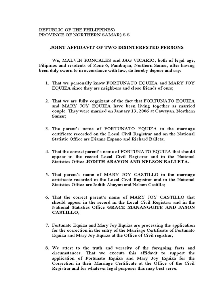 Andrew Acedera - Affidavit of Two Disinterested Person | PDF | Affidavit | Government And Personhood